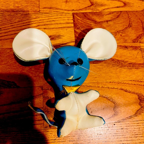 Toys | Vintage Blue White Leather Mouse Rat Toy Made In Japan | Poshmark